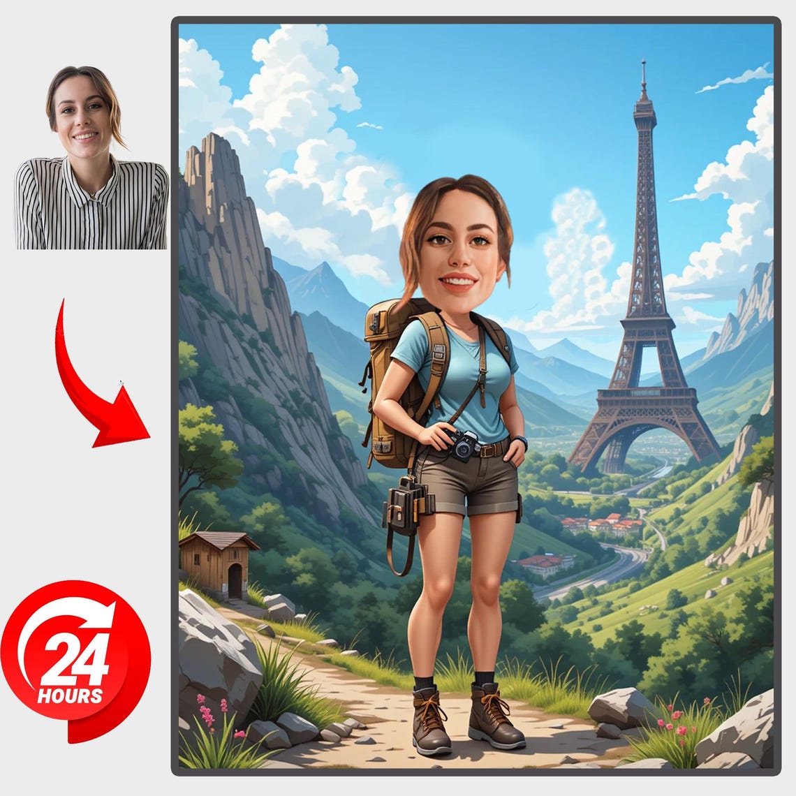 Personalized Hiking Cartoon Portrait: Custom Hiker Gift (digital ...