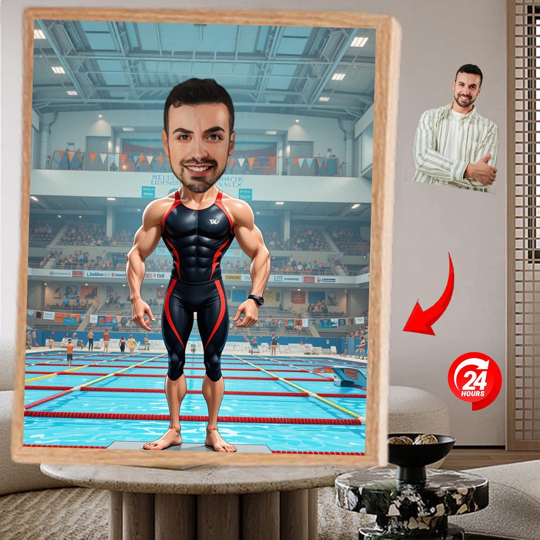 Swimming Cartoon Portrait | Swimmer, Water Sport & Pool Caricature From ...