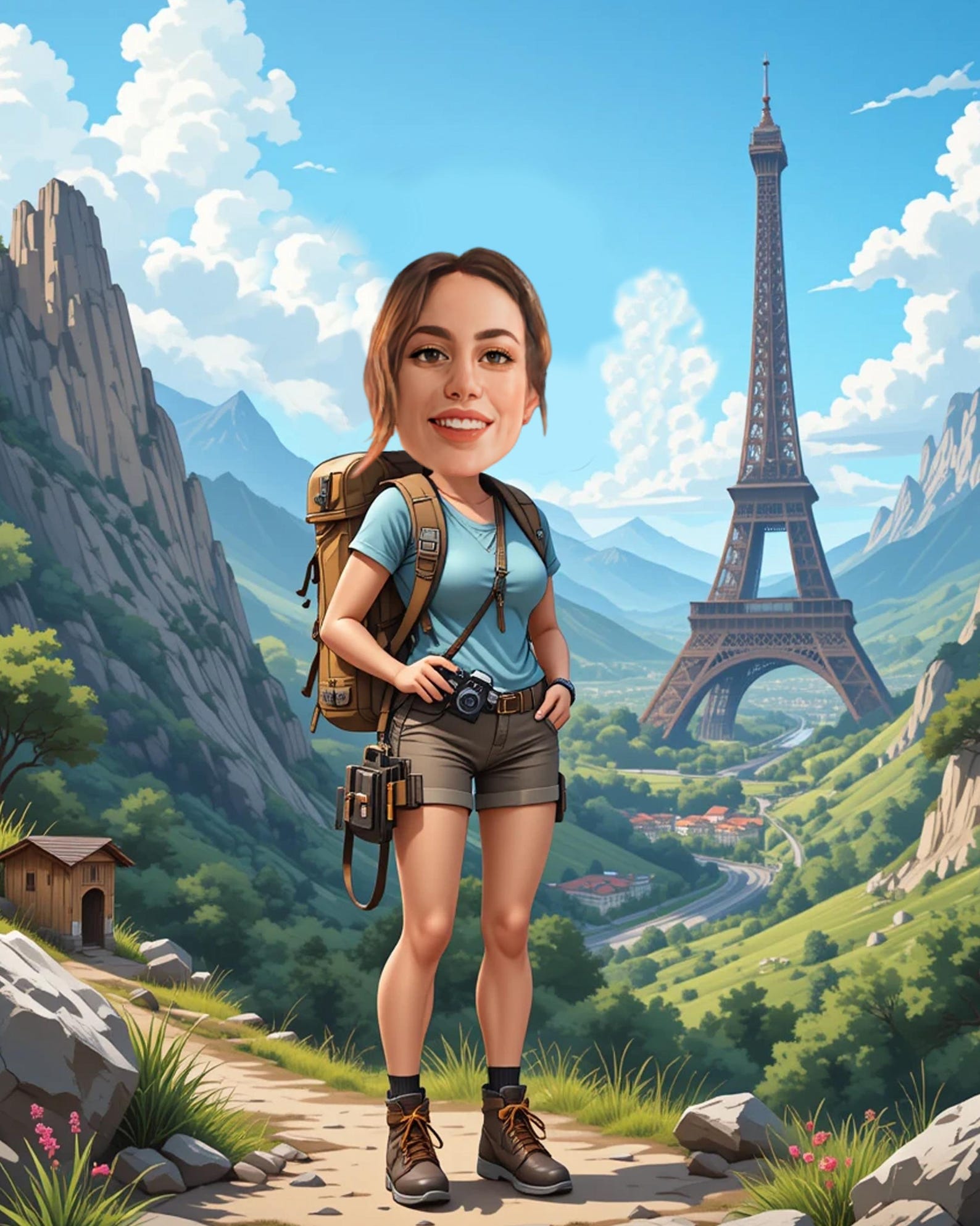 Personalized Hiking Cartoon Portrait: Custom Hiker Gift (digital ...