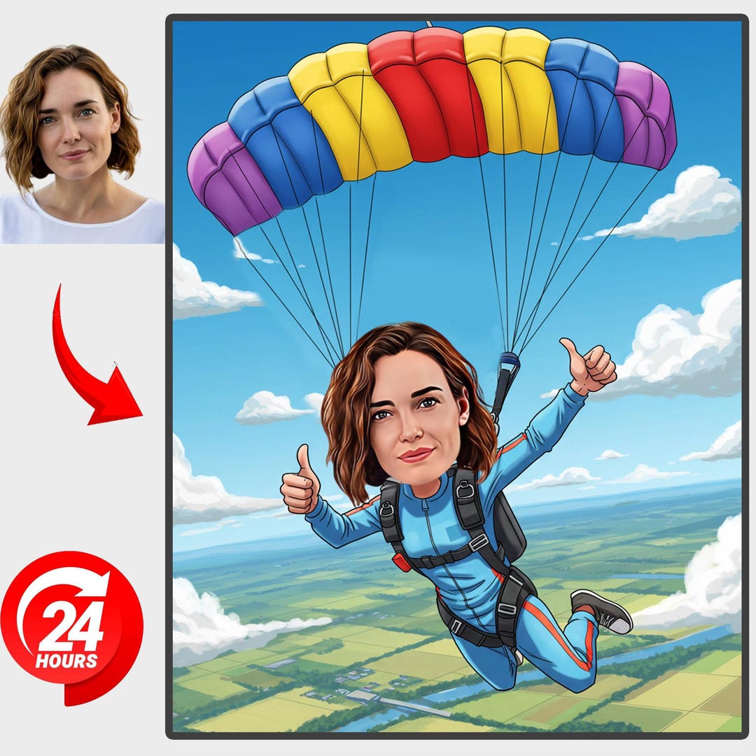 Custom Skydiver Cartoon Portrait: Personalized Caricature Gift (digital ...