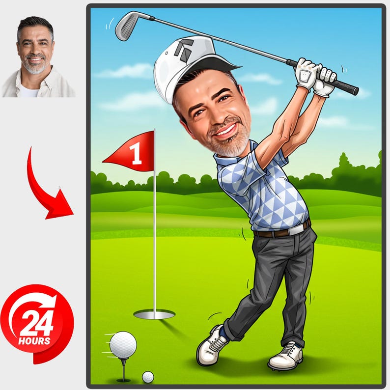 Custom Golfer Caricature Male Golf Player Cartoon Portrait - Etsy