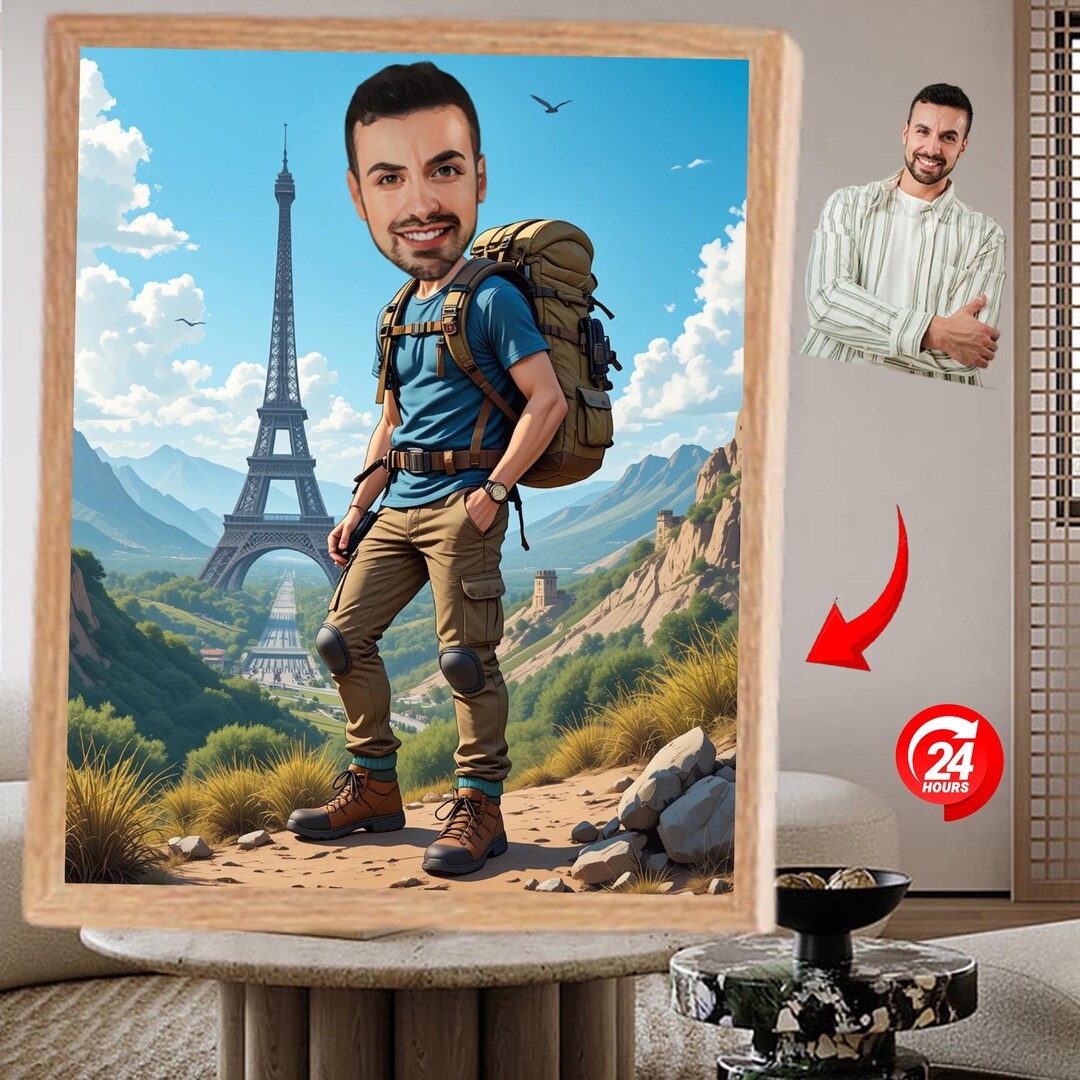 Custom Hiking Caricature Portrait | Personalized Adventure Gift ...