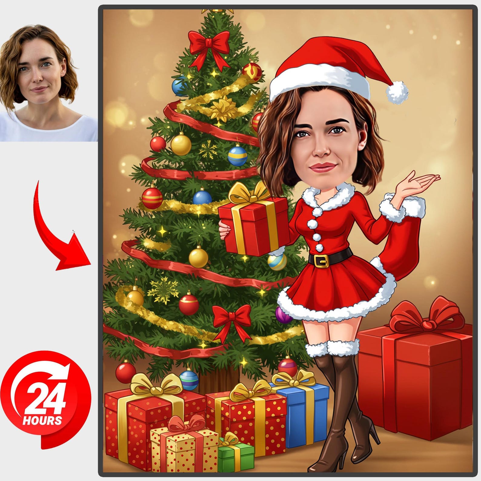 Custom Christmas Caricature: Personalized Christmas Lady Cartoon ...