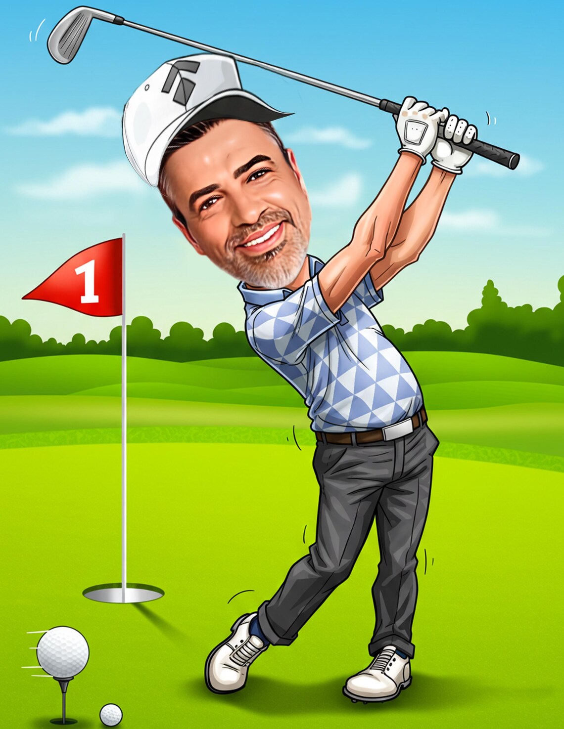 Custom Golfer Caricature Male Golf Player Cartoon Portrait - Etsy