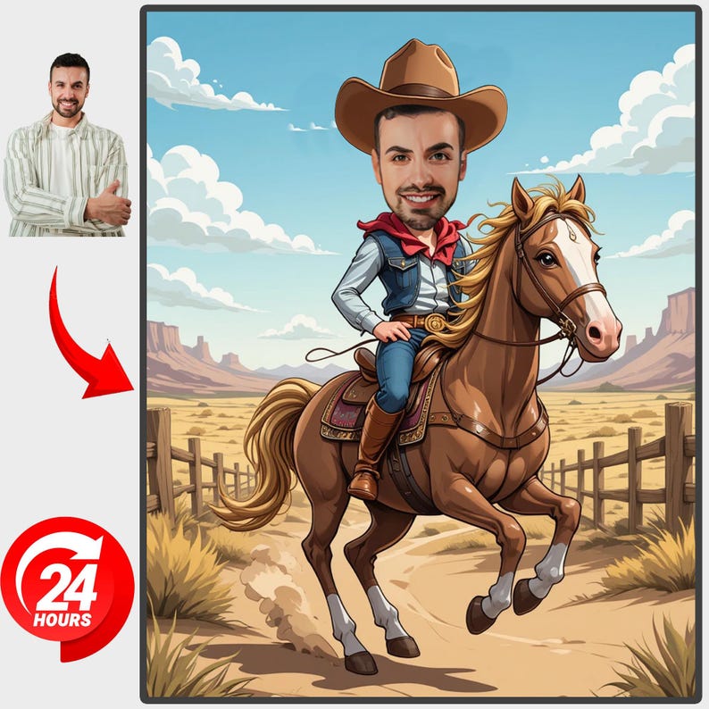 Custom Horse Rider Cartoon Portrait | Equestrian, Cowboy & Western ...