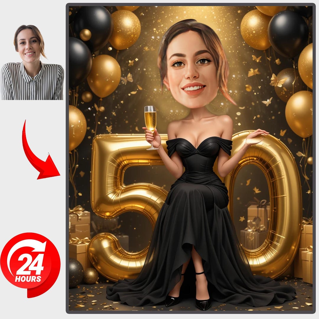 Custom 50th Birthday Caricature Milestone Birthday 50th Cartoon ...
