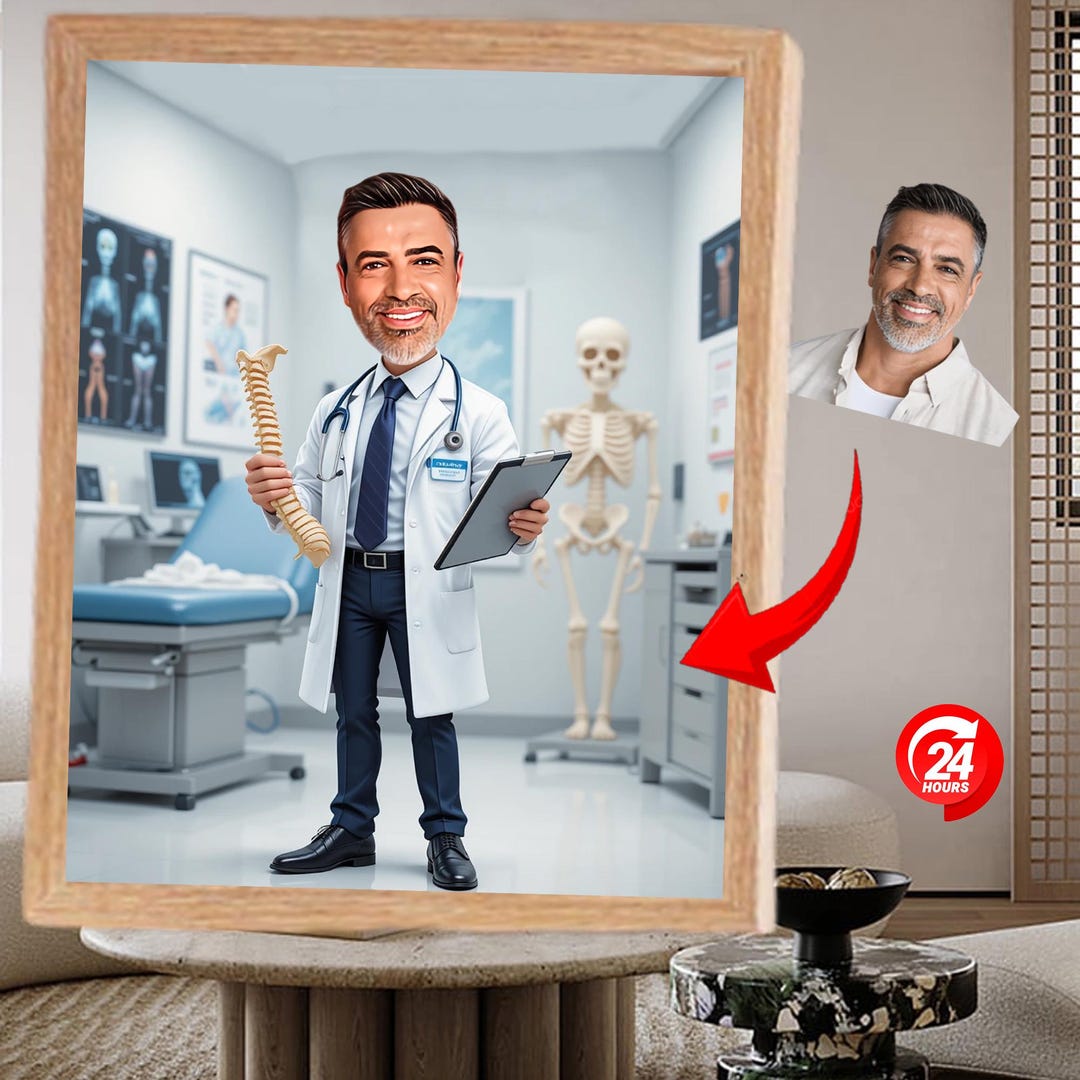 Custom Skeleton Doctor Caricature Portrait Personalized Spooky Doctor ...