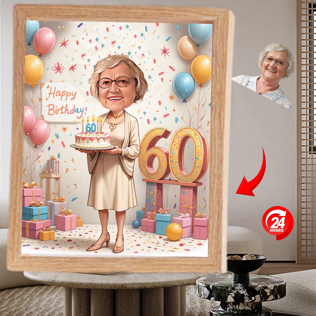 Custom 60th Birthday Caricature Portrait 60th Cartoon(digital Download ...