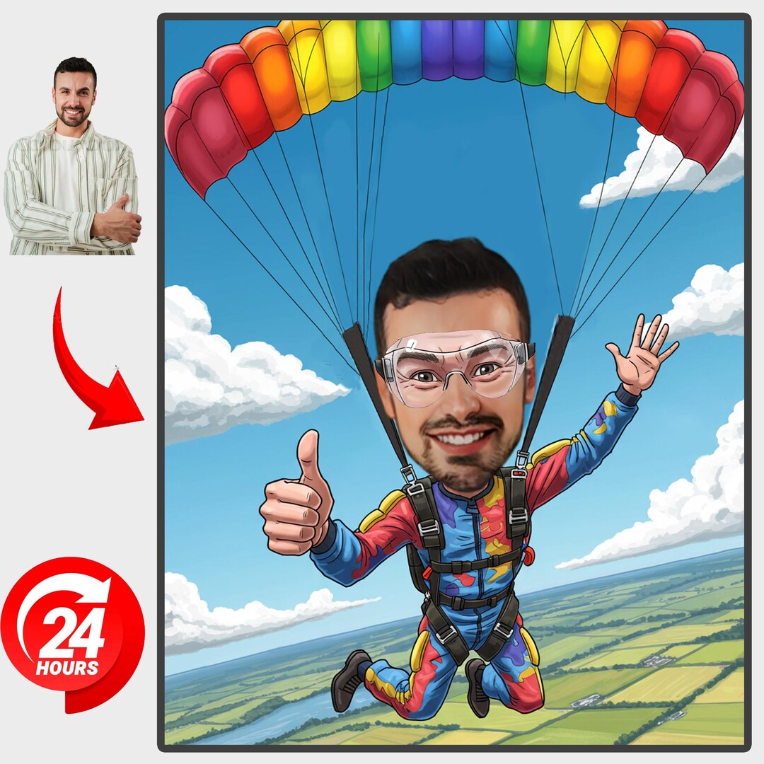 Custom Skydiver Cartoon Portrait Personalized Skydiving Caricature ...