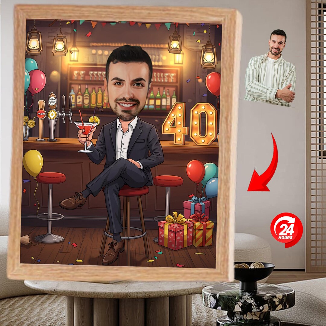 Custom 40th Birthday Cartoon Portrait for Him,40th Male Caricature ...