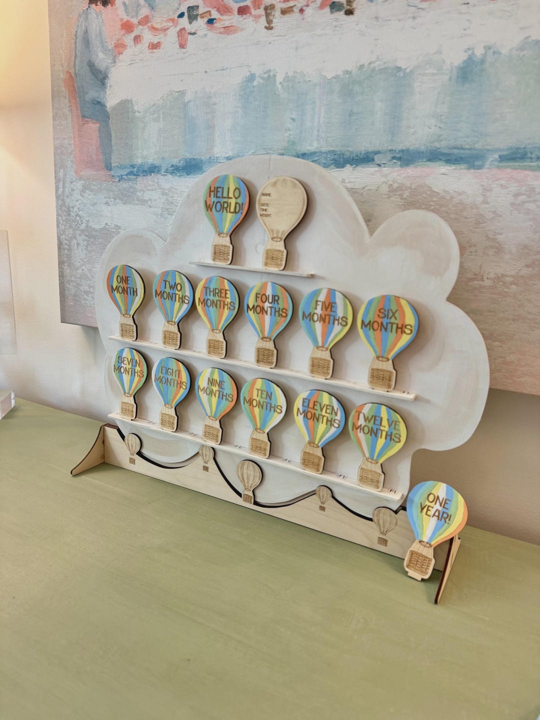 Balloon-themed Baby Milestone Keepsake With Display and Optional Stand ...
