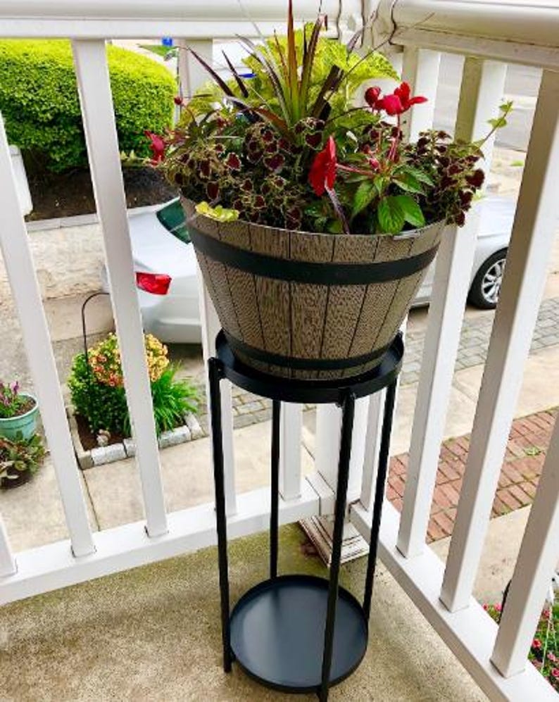2 Tier Black Metal Plant Stand, Unique Plant Stand, Balcony Plant Stand ...