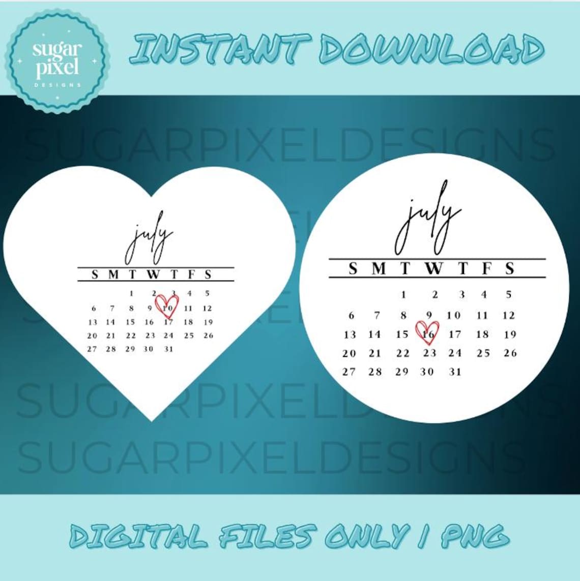 July 2025 Calendar PNG: Heart Shape, Cricut Ready (digital Download) - Etsy
