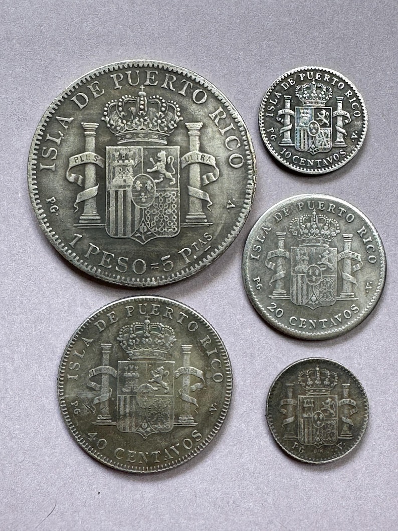 5,10,20,40 Centavos 1895-1896 1 Peso 1895 Puerto Rico Coin REPLICA ...