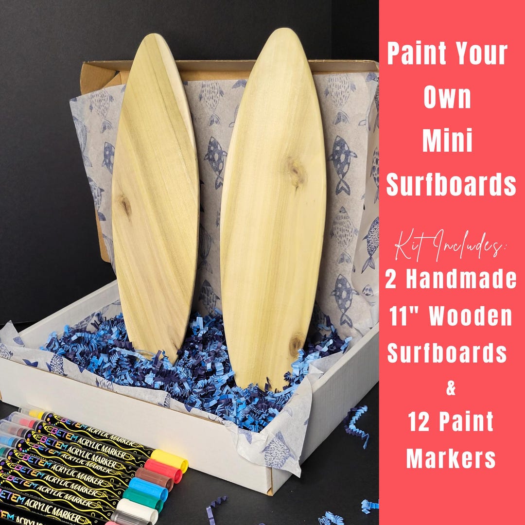Paint Your Own Mini Wooden Surfboard Art Set, at Home Date Night Paint ...