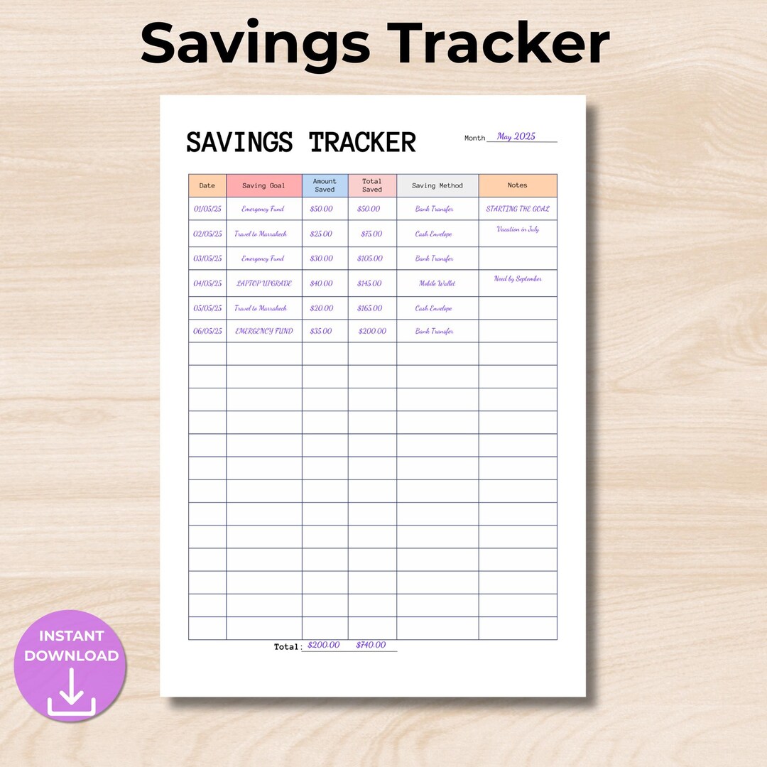 Saving Tracker Printable PDF A4 A5 – Color & Blank Versions | Budget ...