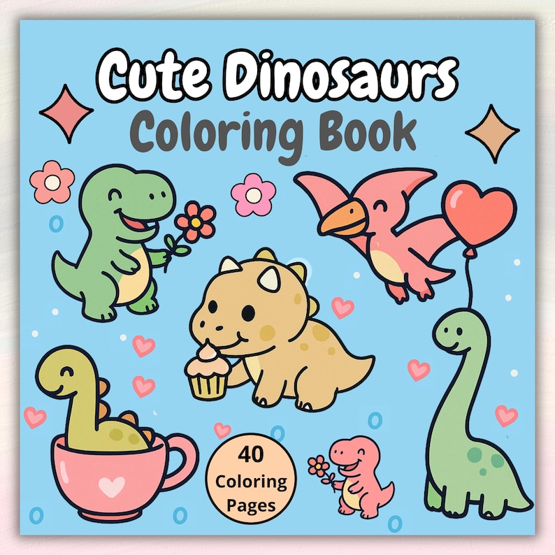 40 Dinosaur Coloring Book, Cute Dino Coloring Pages, Coloring Sheet ...