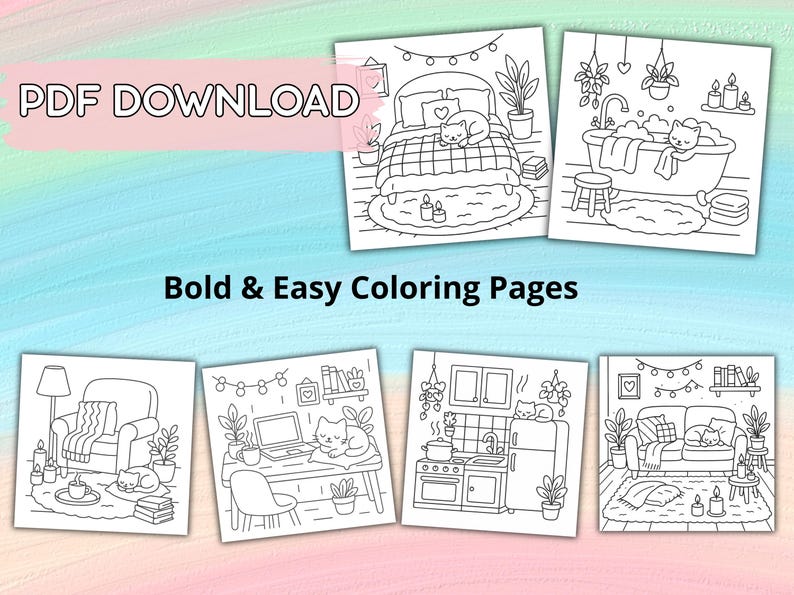 Hygge Cat Coloring Book – Cozy Indoor Scenes With Cute Cats – Printable ...