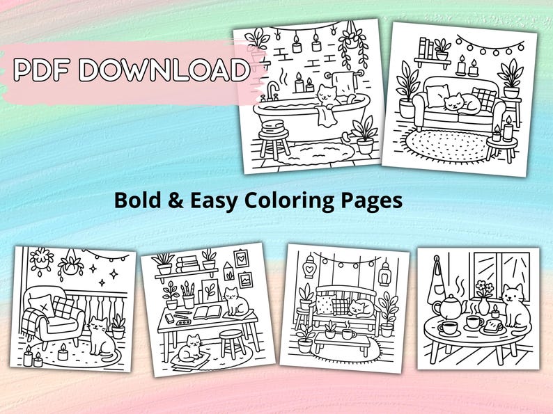 Hygge Cat Coloring Pages – Cozy Indoor Scenes With Cute Cats ...