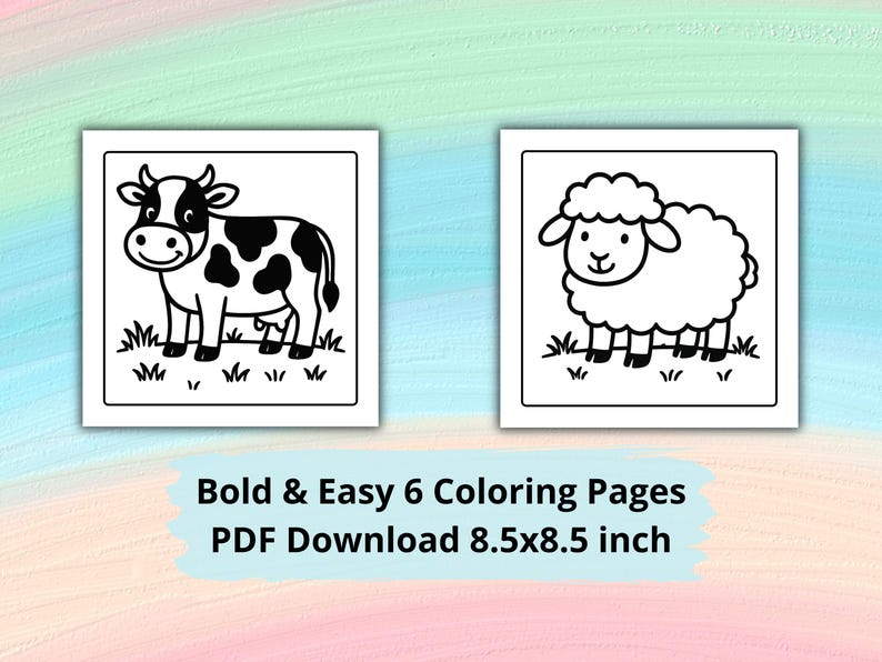 Farm Animals Coloring Pages for Kids – Printable 8.5x8.5 Inch PDF, 6 ...
