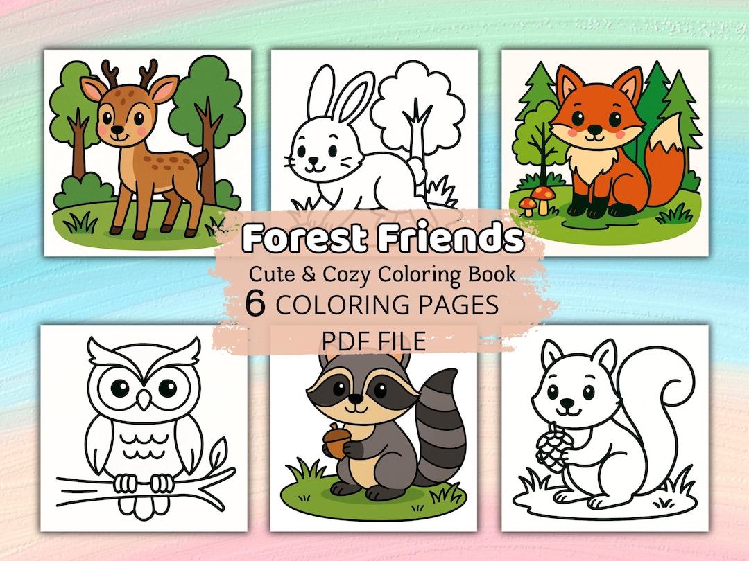 Forest Friends Coloring Pages | Printable Bundle | Cute Animals ...