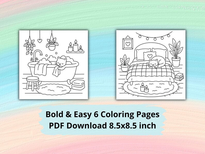 Hygge Cat Coloring Book – Cozy Indoor Scenes With Cute Cats – Printable ...