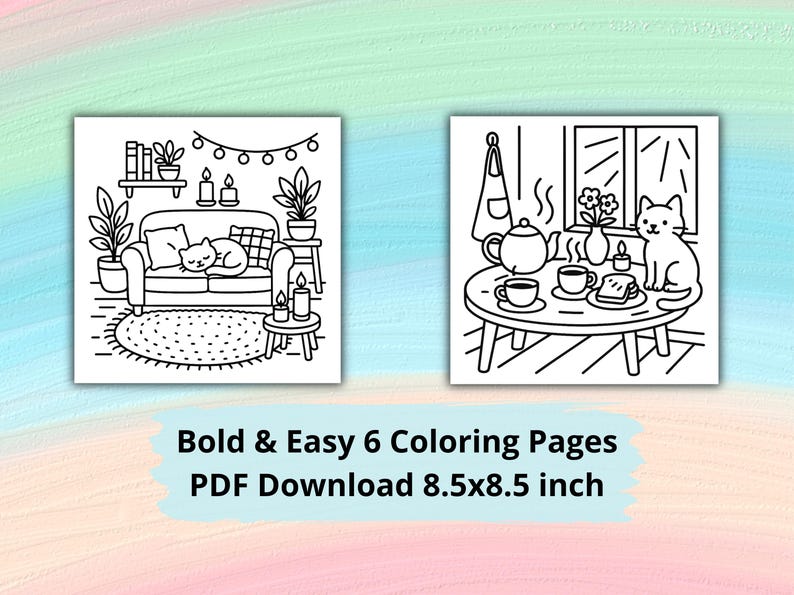 Hygge Cat Coloring Pages – Cozy Indoor Scenes With Cute Cats ...