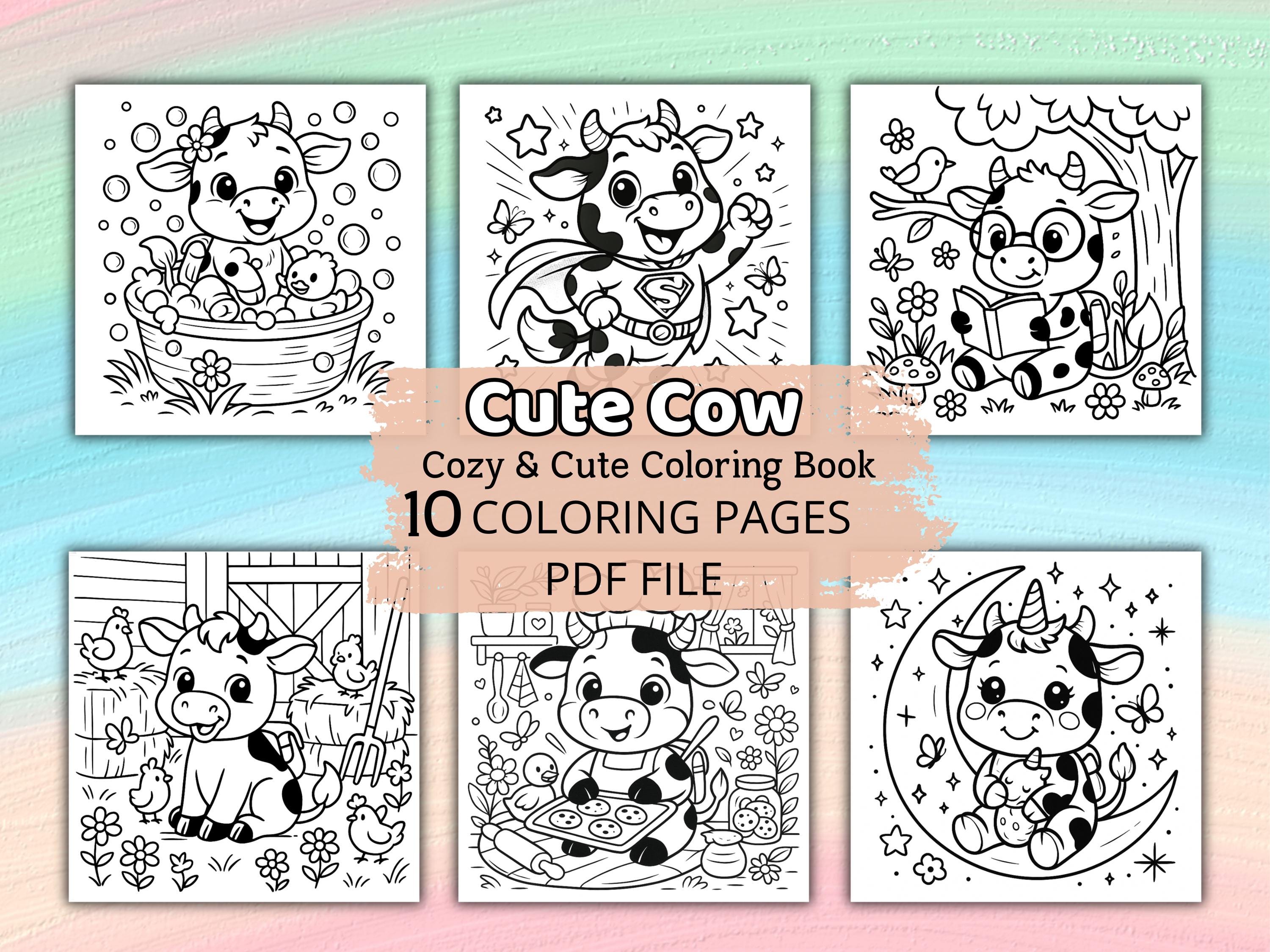 10 Cute Cow Coloring Pages – 10 Printable Adorable Cow Coloring Book ...