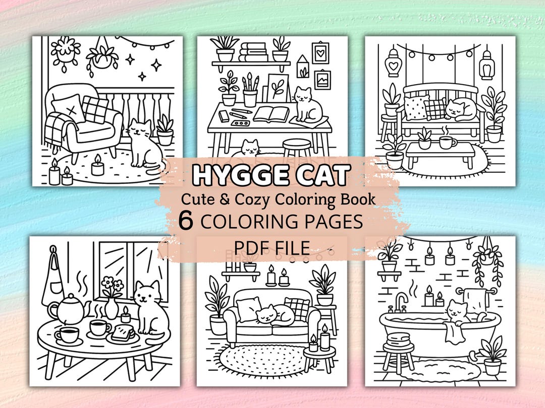 Hygge Cat Coloring Pages – Cozy Indoor Scenes With Cute Cats ...