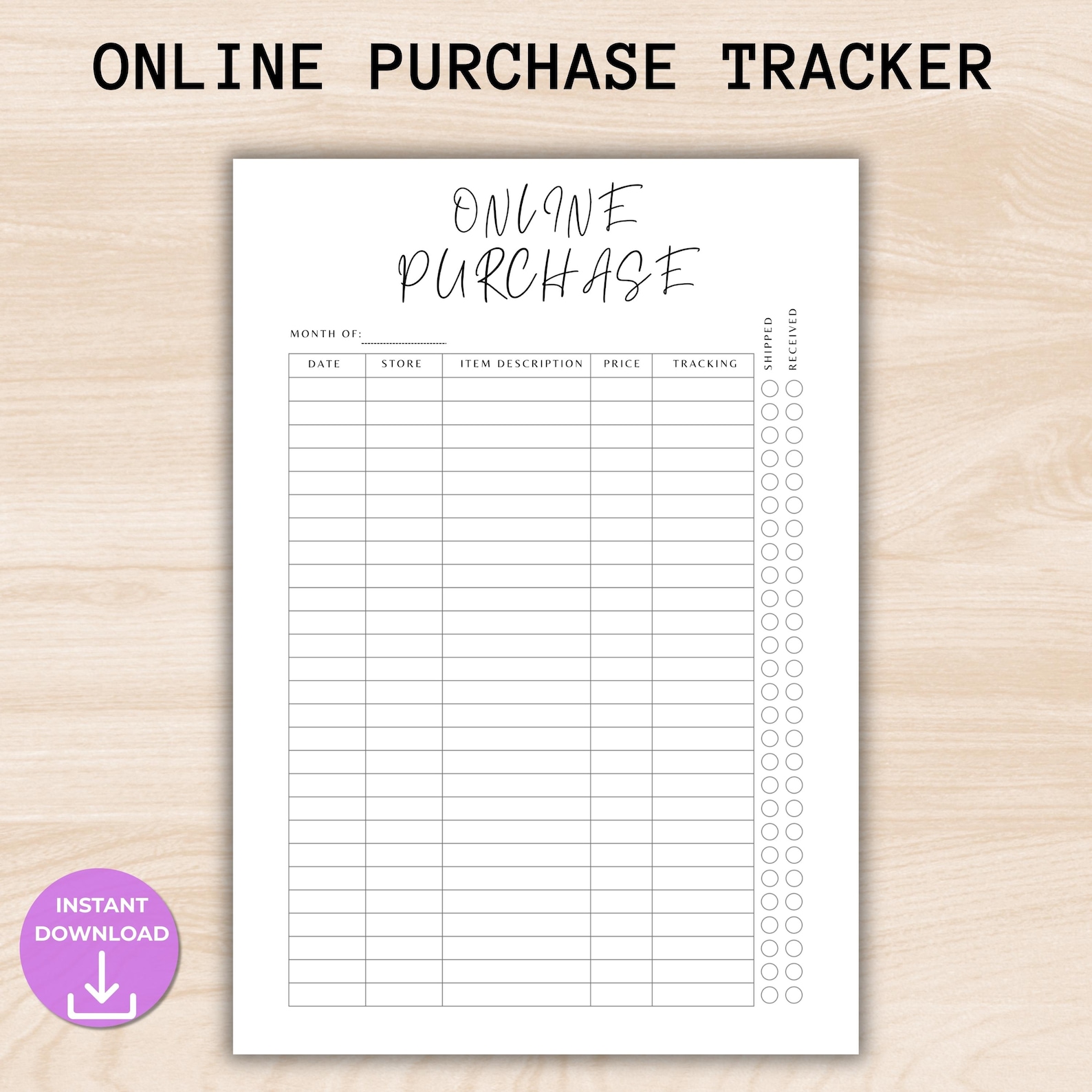 Online Purchase Tracker Printable | Order Tracking Log PDF | A4 & A5 ...