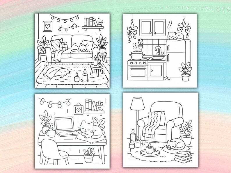 Hygge Cat Coloring Book – Cozy Indoor Scenes With Cute Cats – Printable ...