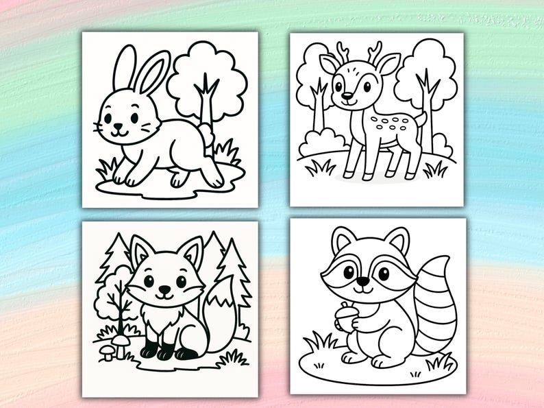 Forest Friends Coloring Pages | Printable Bundle | Cute Animals ...