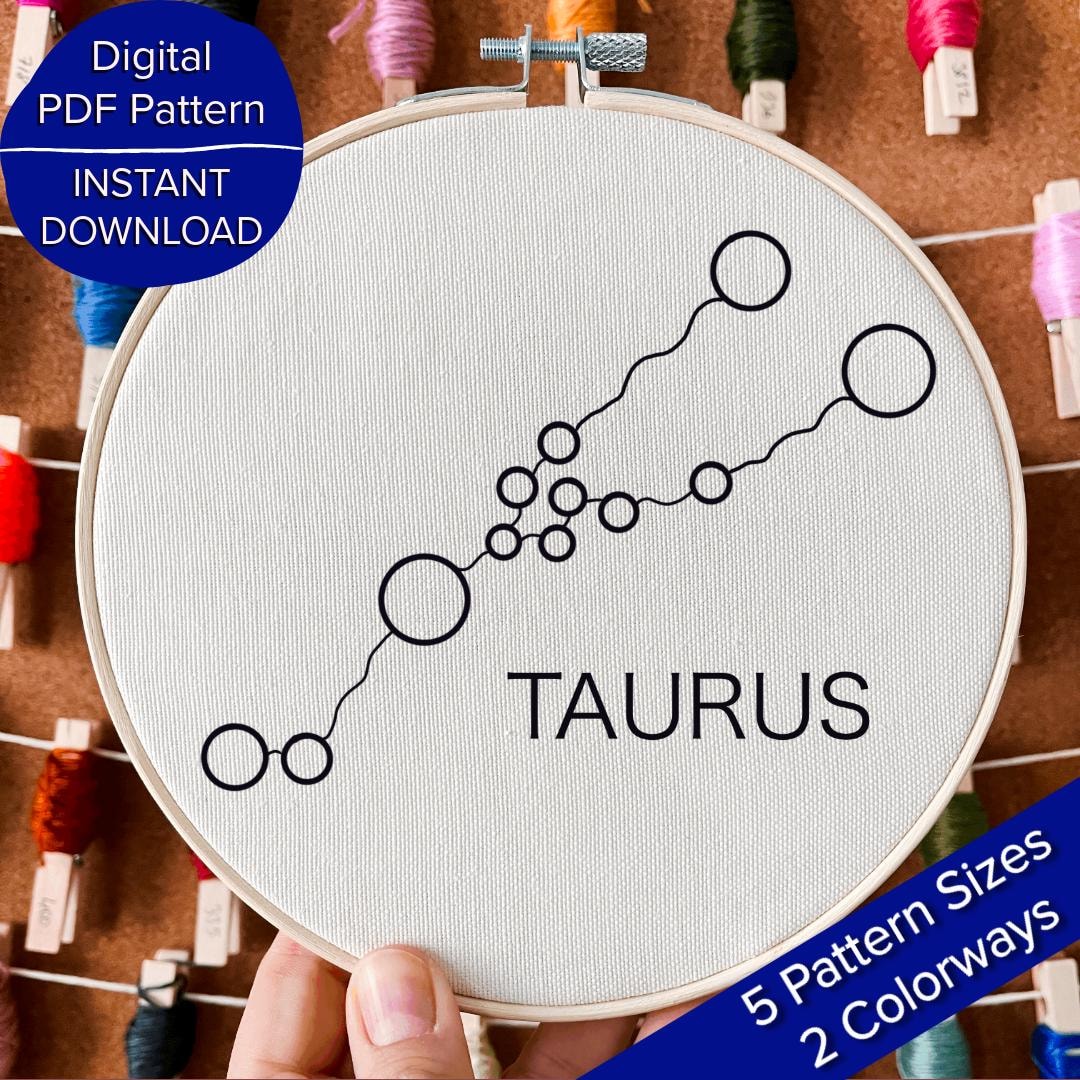 Taurus Constellation Embroidery Pattern: Beginner DIY Zodiac (PDF ...