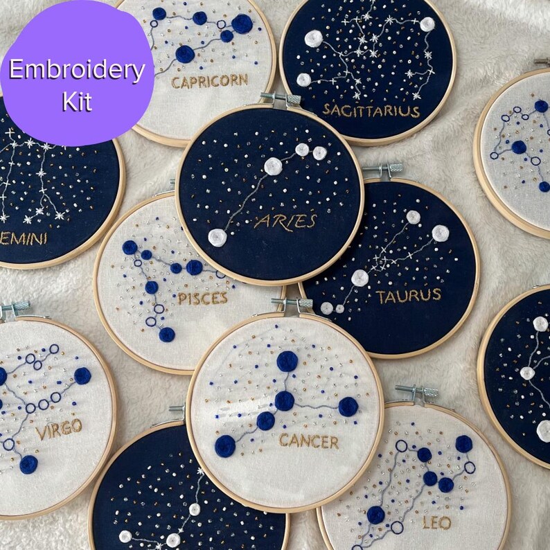 Constellation Embroidery Kit–diy Beaded Embroidery Kit With (5 Inch ...