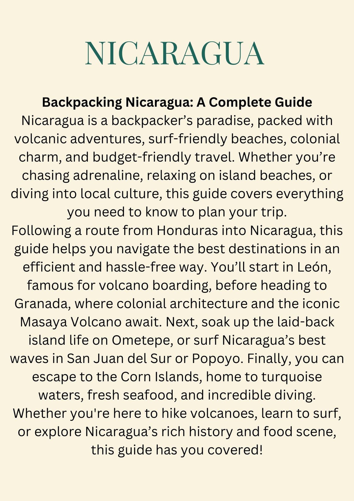 Nicaragua Backpacking Travel Guide | Central America PDF | Itinerary ...