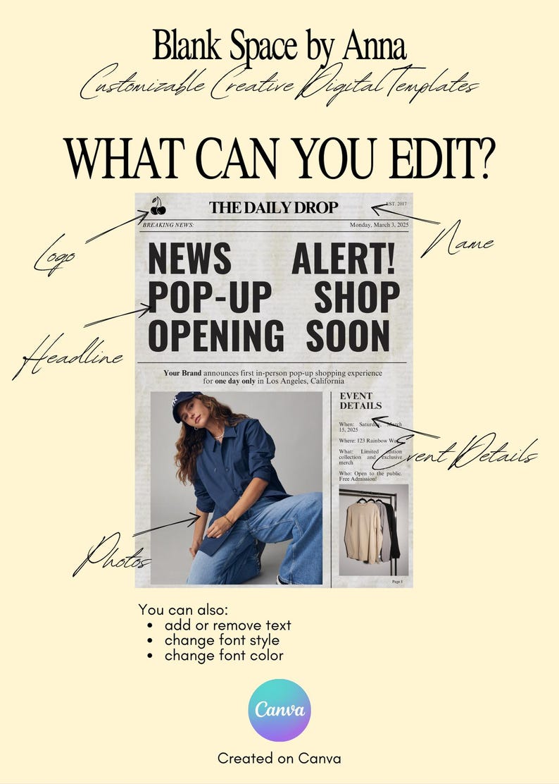 Newspaper Announcement Pop up Shop Invite 2 Pages Fashion Headline News ...