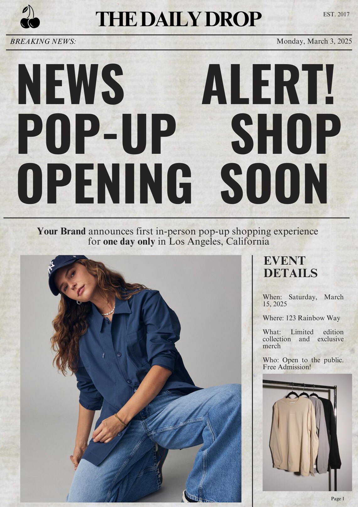 Newspaper Announcement Pop up Shop Invite 2 Pages Fashion Headline News ...