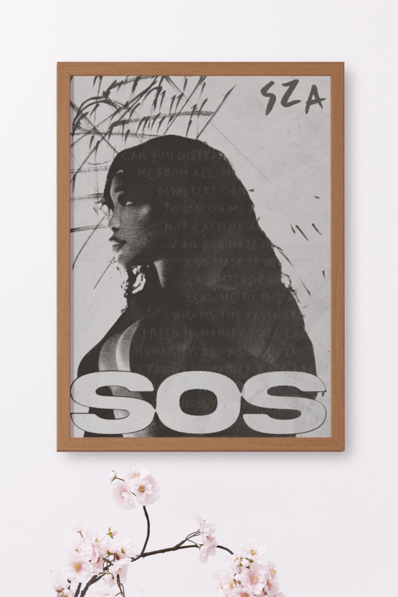 SZA SOS Printable Wall Art – Black and White – R&B Music Decor – Urban ...