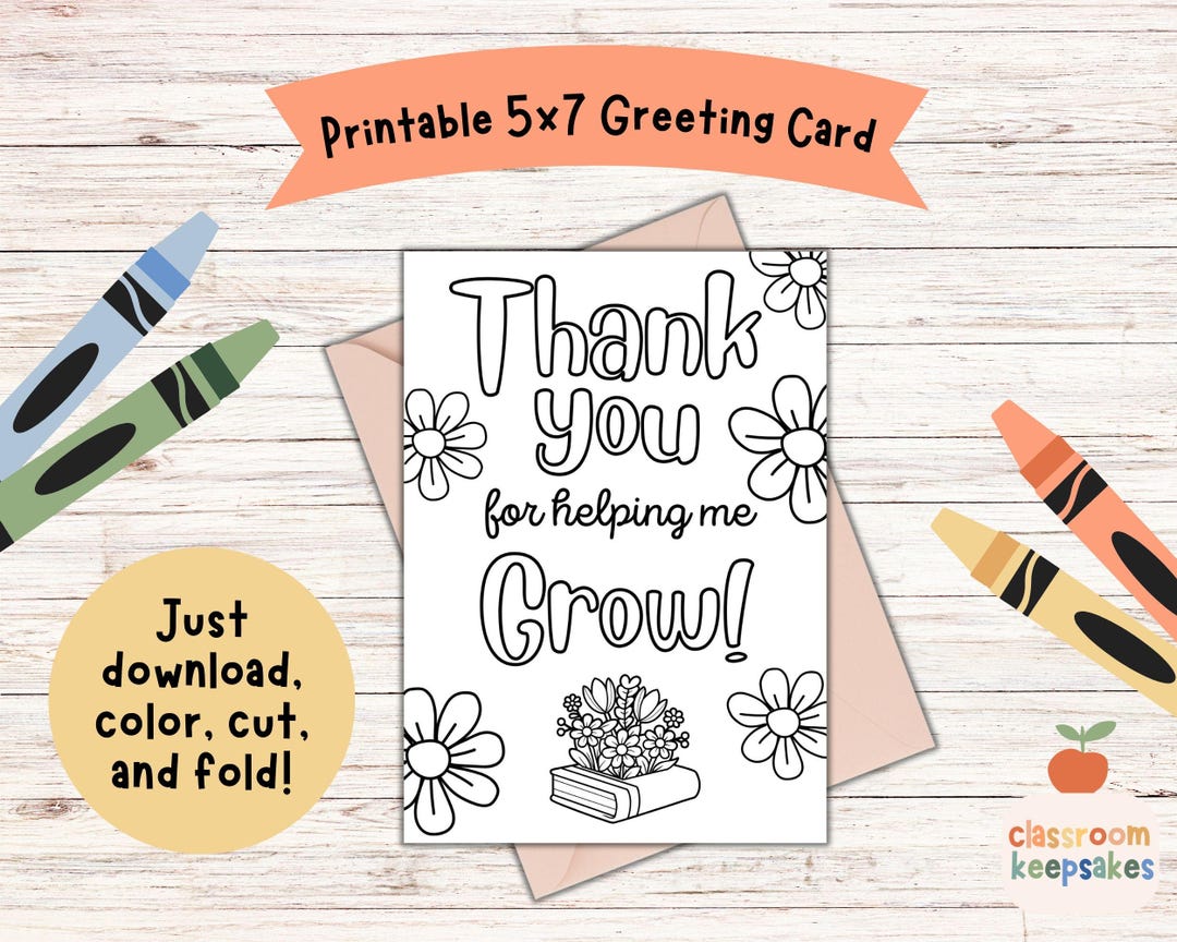 Teacher Appreciation Coloring Card, DIY Thank You Gift (digital ...