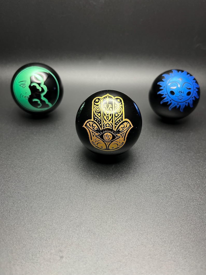 Engraved Black Obsidian Sphere: Protective Crystal Orb - Moon, Sun ...
