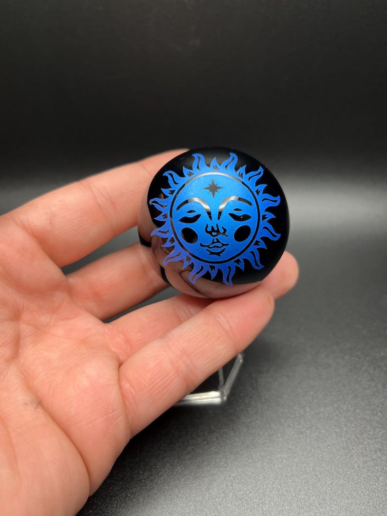 Engraved Black Obsidian Sphere: Protective Crystal Orb - Moon, Sun ...
