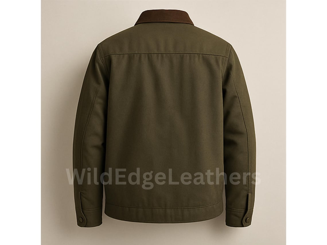 Men's Olive Green Canvas Jacket: Corduroy Collar Workwear Coat - Etsy