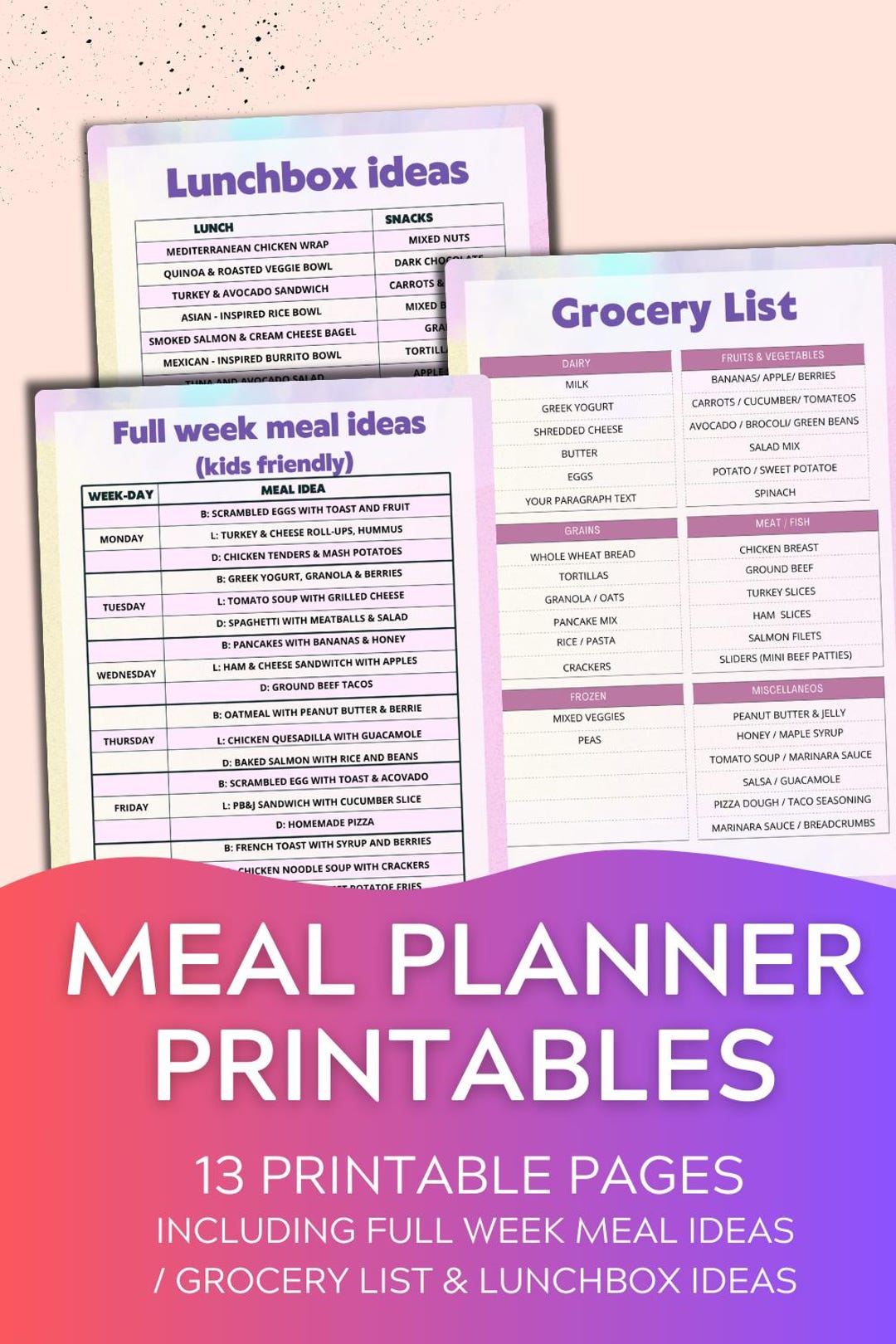 Meal Planner Printable PLR| Weekly and Monthly Meal Prep | Grocery List & Pantry Inventory ...