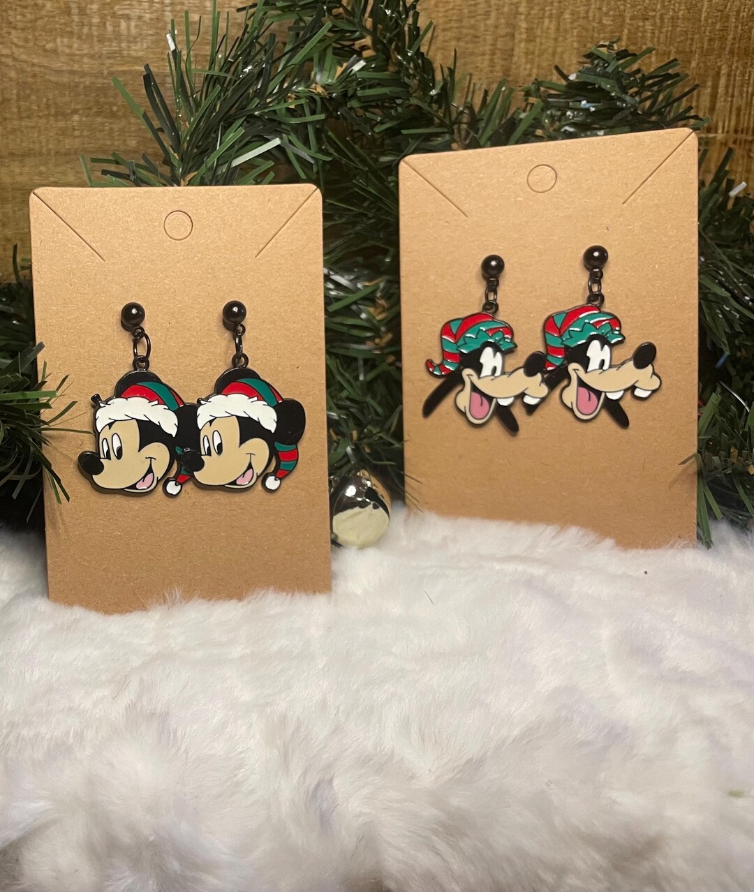 Holiday Mickey Mouse and Goofy Elf Hat Stud Earrings - Etsy