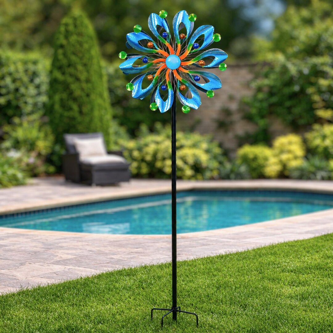 75" Garden Wind Spinner | Kinetic Sculpture With Solar Bulb - Etsy