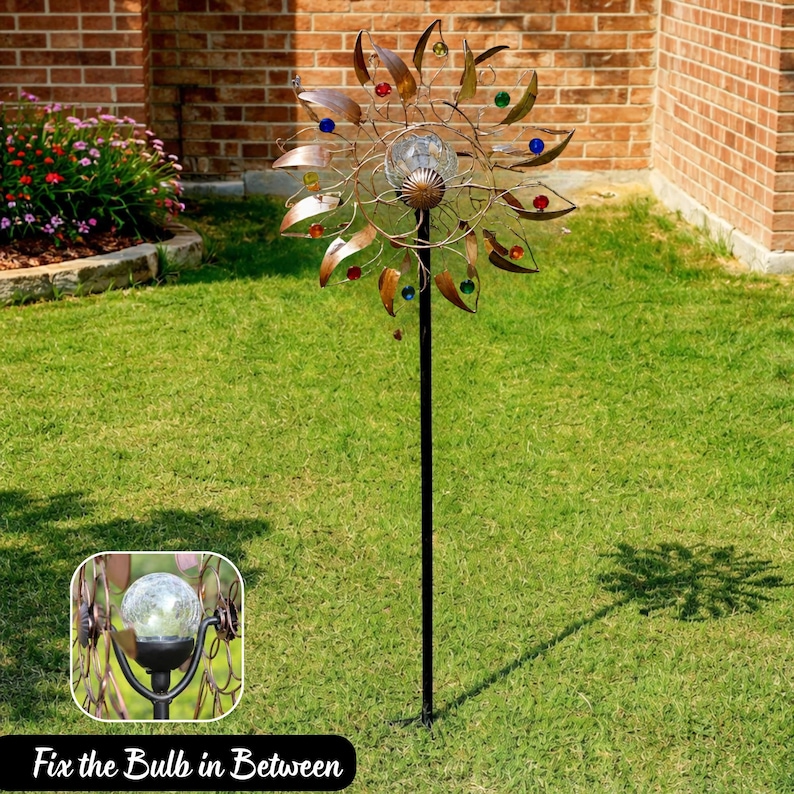75" Wind Spinner for Garden | Metal Sculpture With Solar Bulb – Kinetic ...