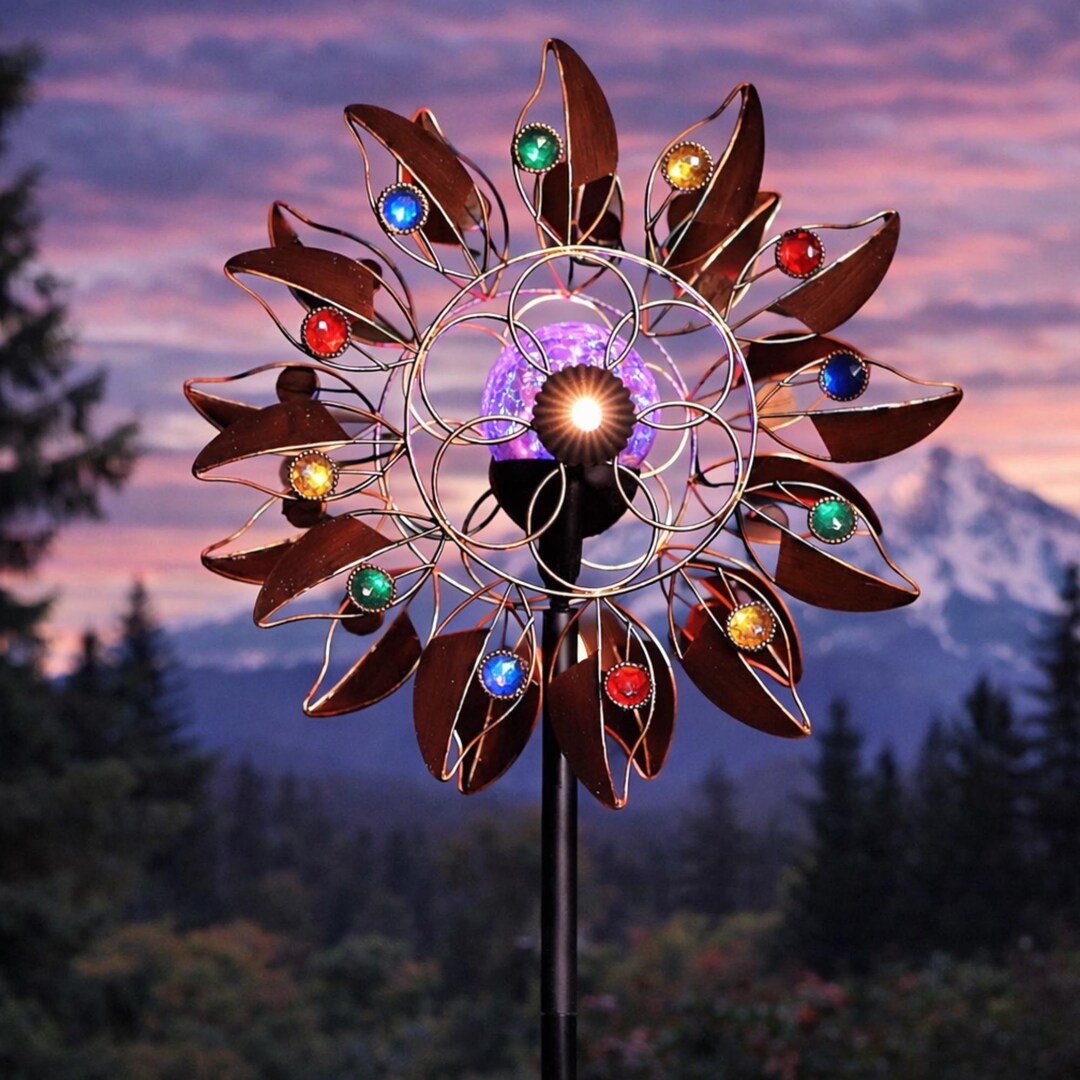 75" Wind Spinner for Garden | Metal Sculpture With Solar Bulb – Kinetic ...