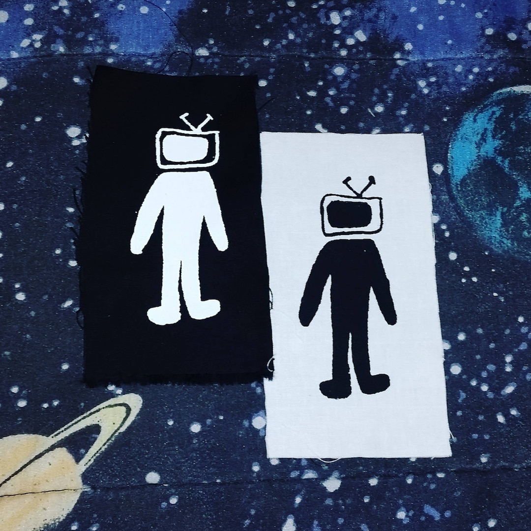 TV HEAD PATCH, Retro Television Patch, Stick Figure, Media Addiction ...