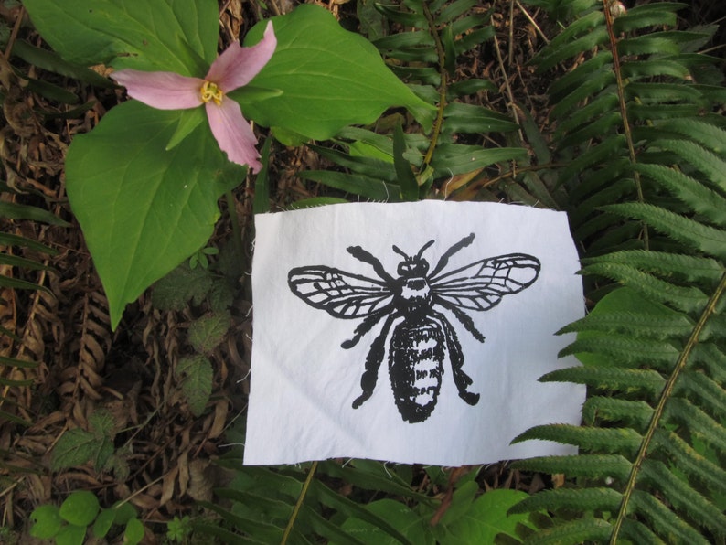 Honey Bee Patch - Black Ink on Yellow Fabric - Bee Patch, Silkscreen ...