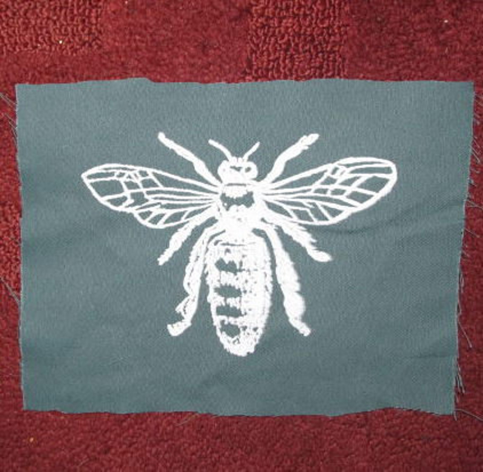 Bee Patch - Black Ink on White Fabric - Honeybee Patch, Silkscreen ...